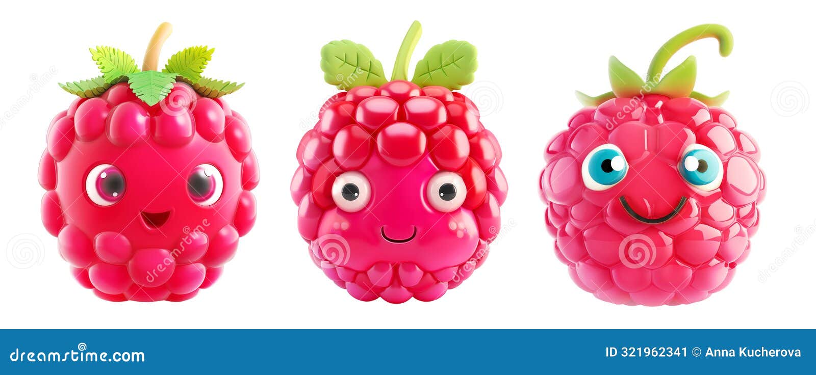 Cartoon Raspberry With Green Leaves Isolated On White Background Vector ...