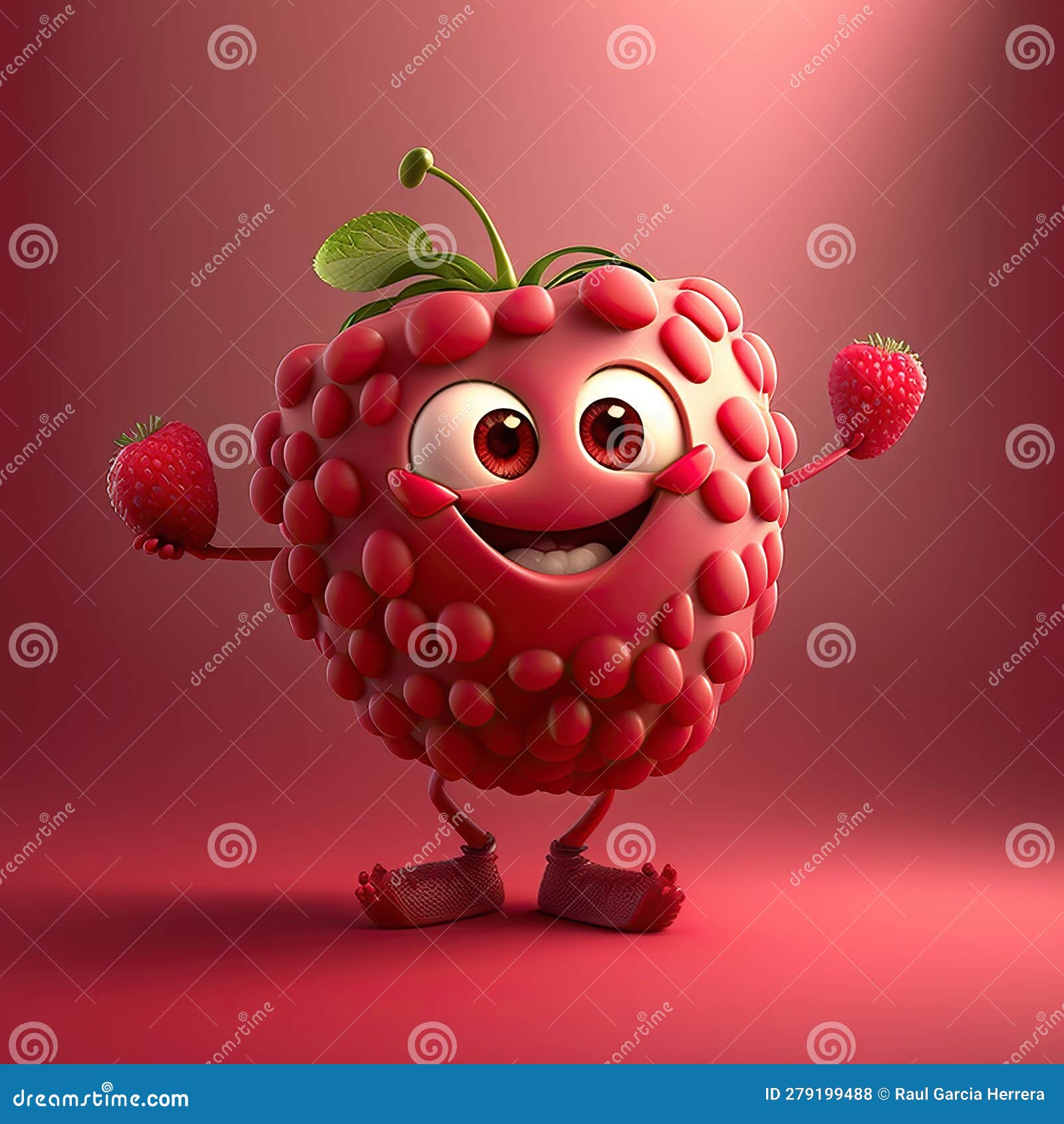 Cute Cartoon Raspberry Fruit Character. Generative Ai Stock ...