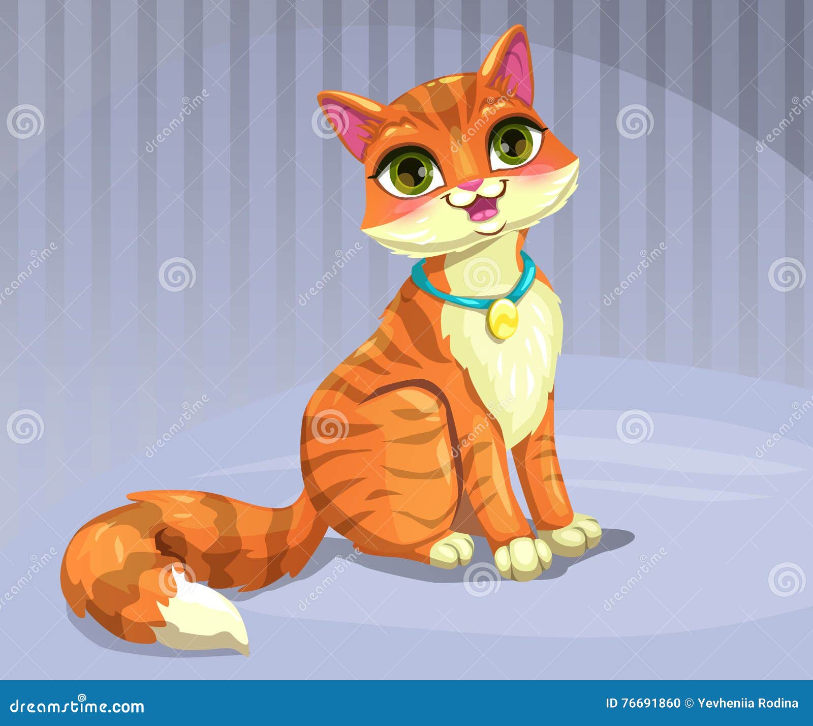Cute cartoon red cat stock vector. Illustration of happy - 76691860