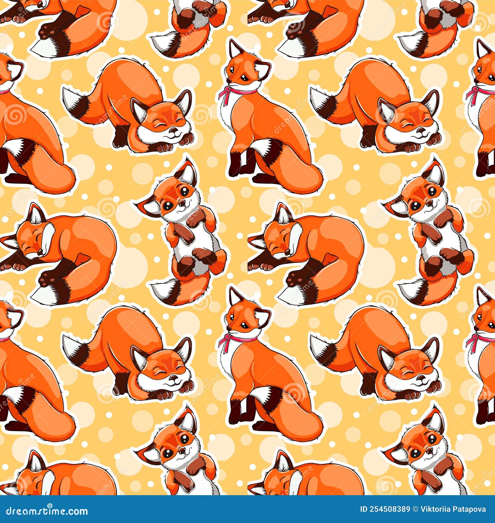 Cute Cartoon Red Fox Vector Seamless Pattern Stock Vector ...