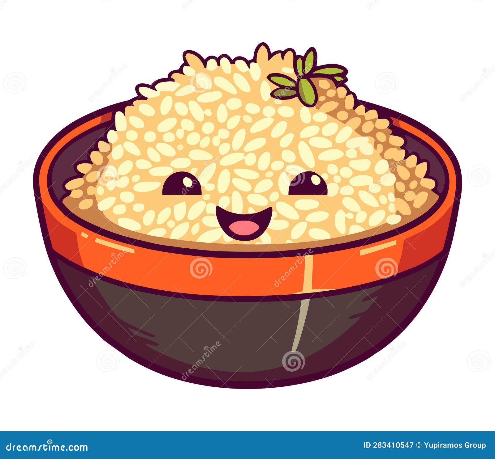 Cute Cartoon Rice Bowl Enjoys Stock Illustration - Illustration of flat ...