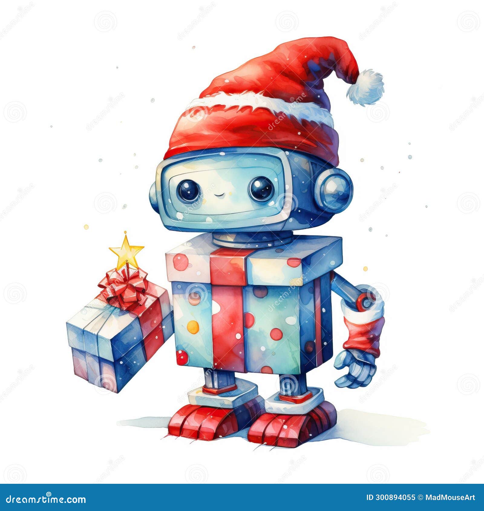Cute Cartoon Robot with Christmas Present Stock Illustration ...