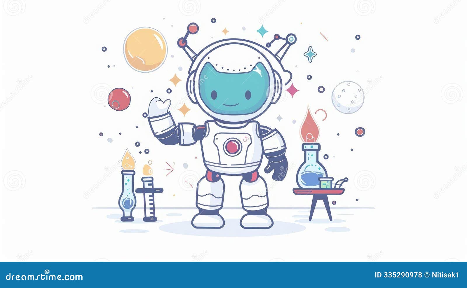 A Cute Cartoon of a Robot Conducting Scientific Experiments in Space ...