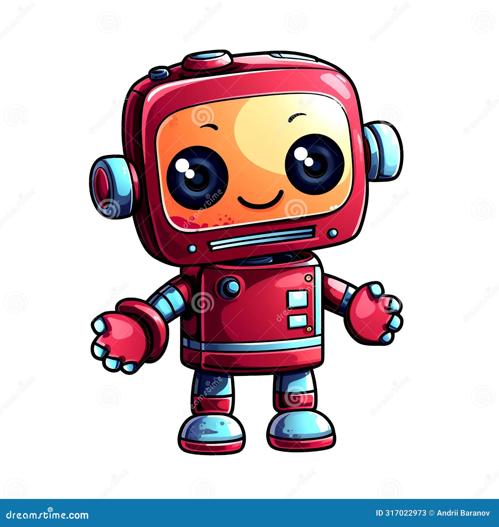Cute Cartoon Robot. Funny Cyborg Stock Illustration - Illustration of ...