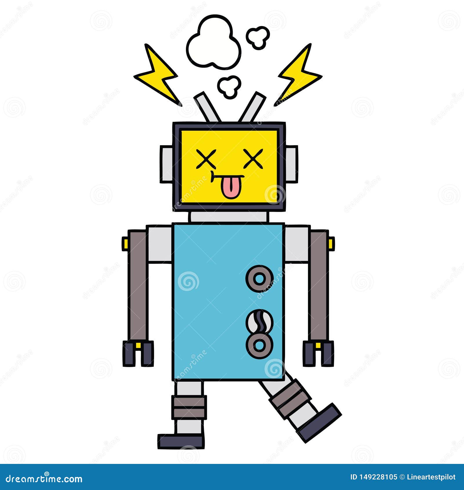 Cute Cartoon Robot Malfunction Stock Vector - Illustration of drawing ...