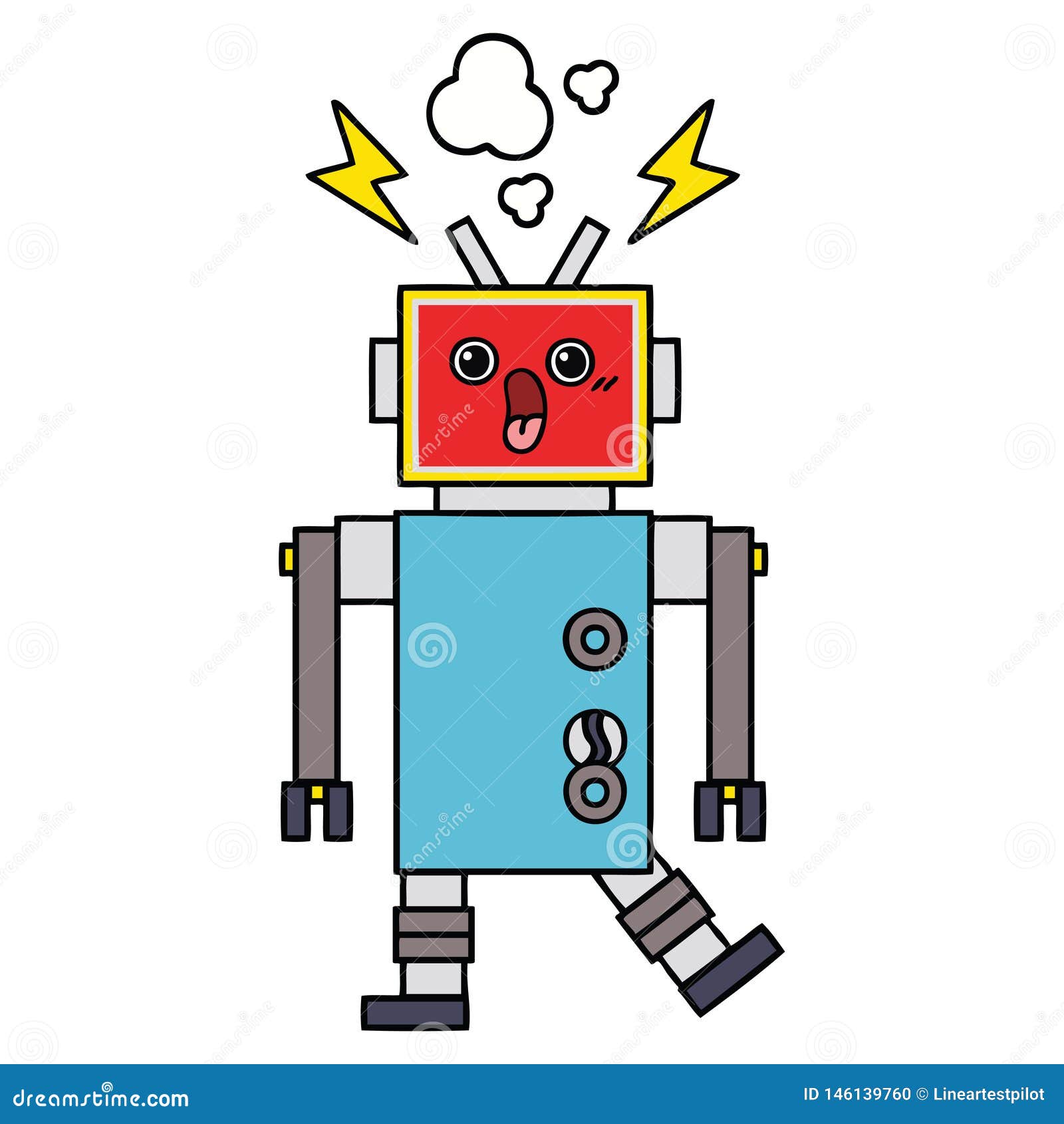 Cute Cartoon of a Robot Malfunction Stock Vector - Illustration of hand ...