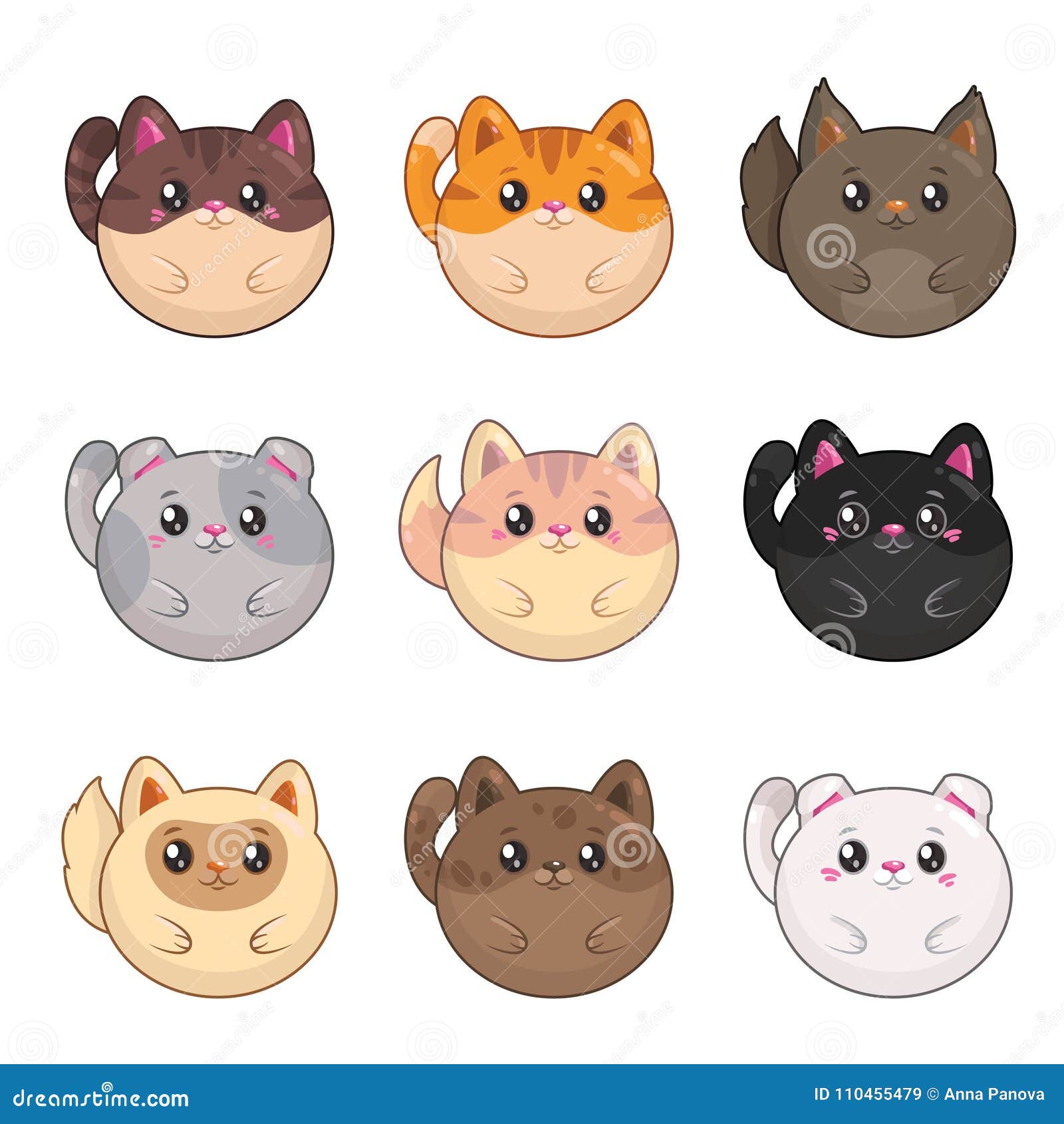 Cute Cartoon Round Cats, Isolated Vector Set Stock Vector ...