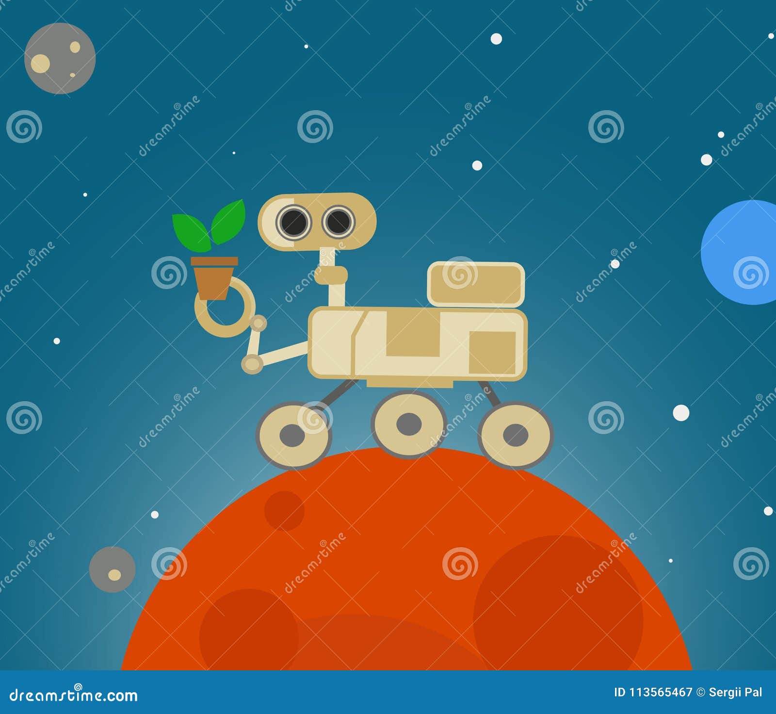 Cute Cartoon Rover Exploring Mars. Stock Vector - Illustration of ...