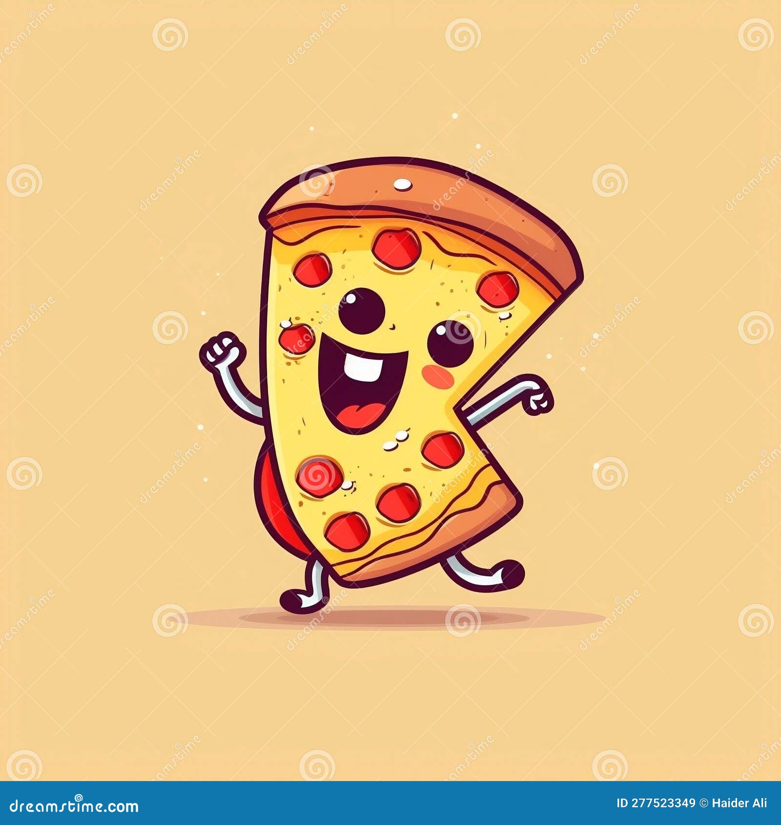Cute Cartoon Running Pizza Character. Generative AI Stock Illustration ...