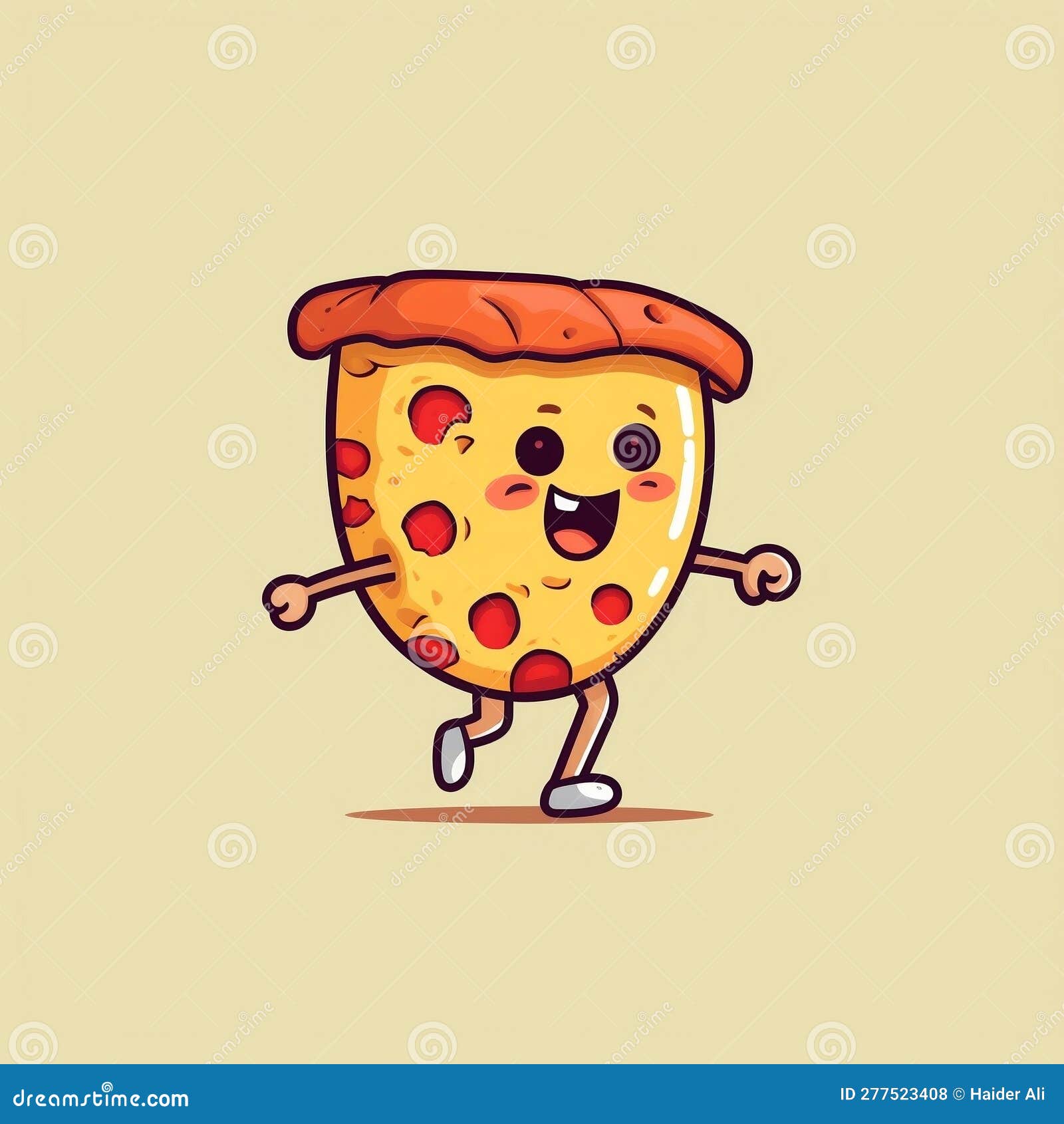 Cute Cartoon Running Pizza Character. Generative AI Stock Illustration ...
