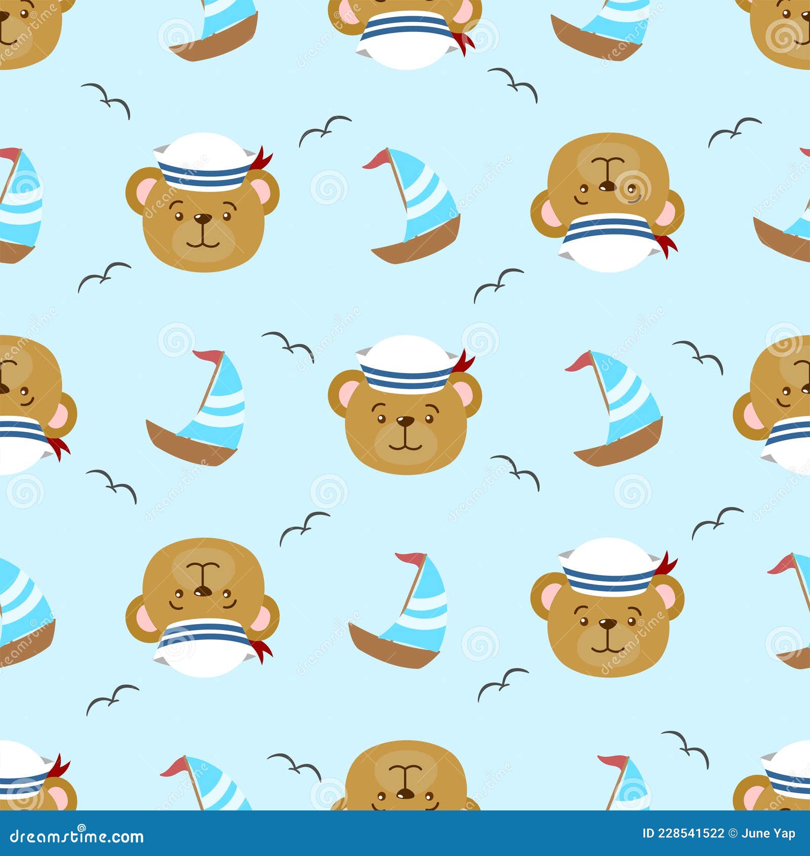 Cute Cartoon Sailor Bear Seamless Pattern Stock Vector - Illustration ...