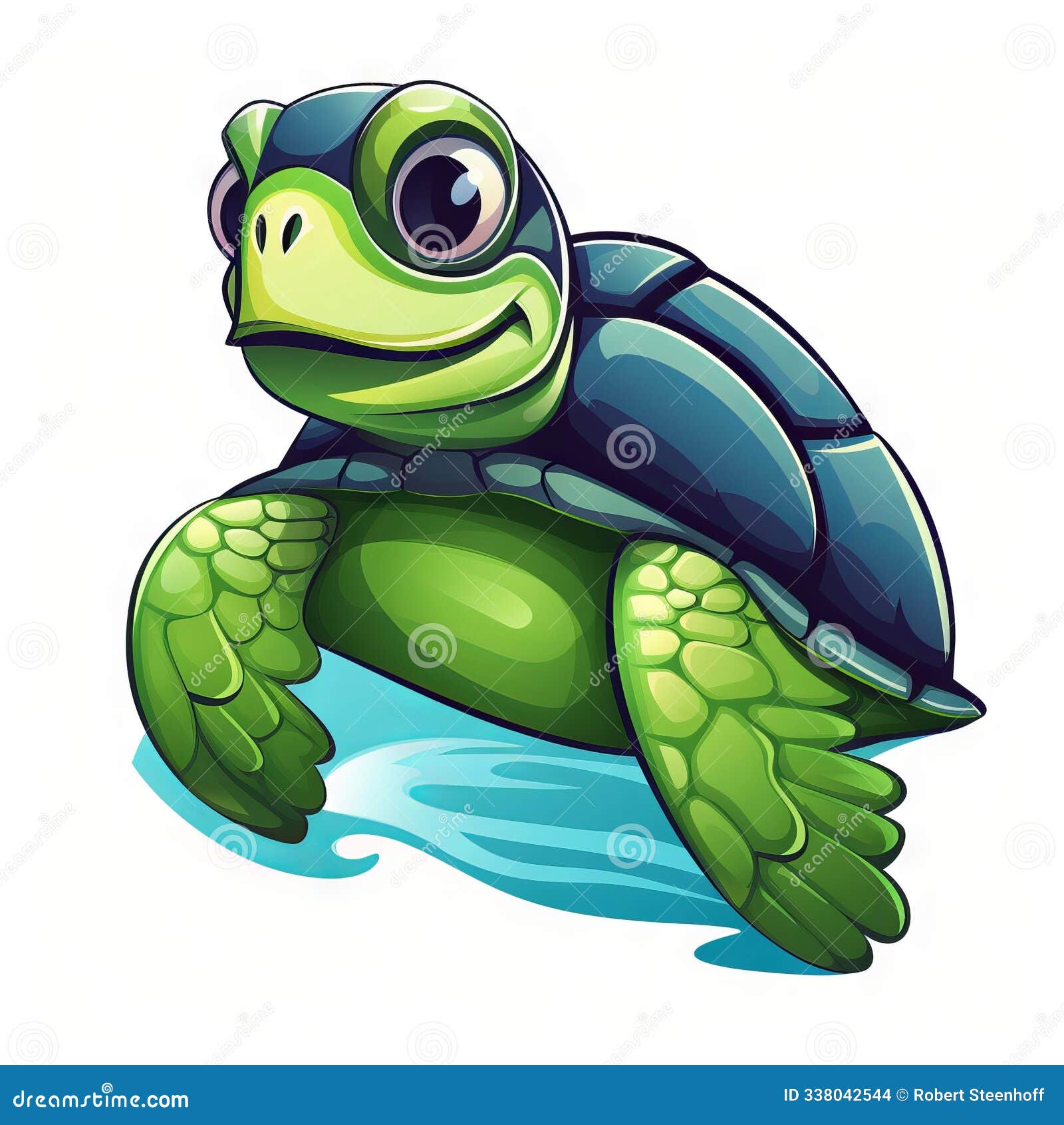 Cute Cartoon Sea Turtle with Big Eyes Stock Illustration - Illustration ...