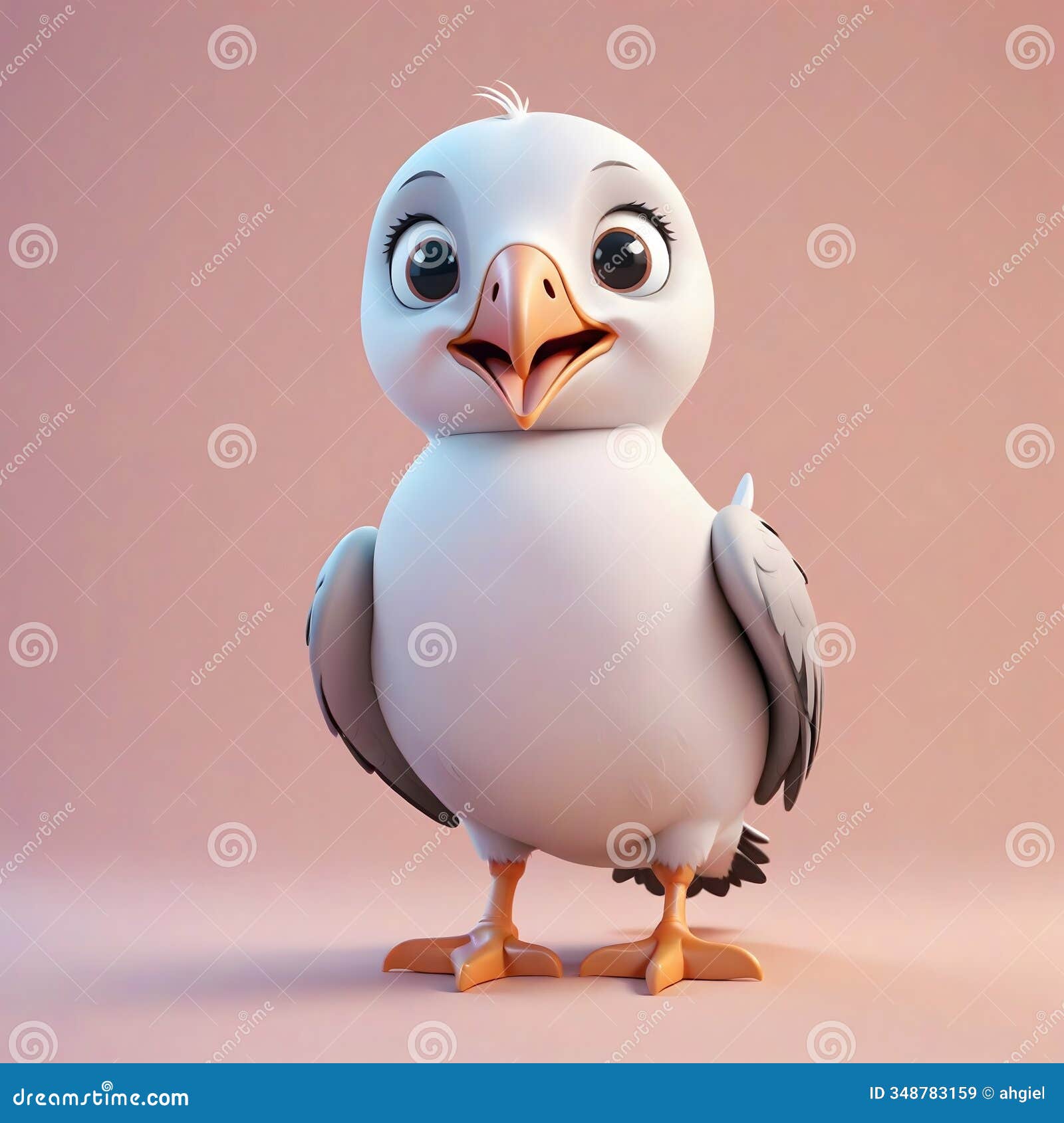 Cute Cartoon Seagull on Pink Background Stock Illustration ...