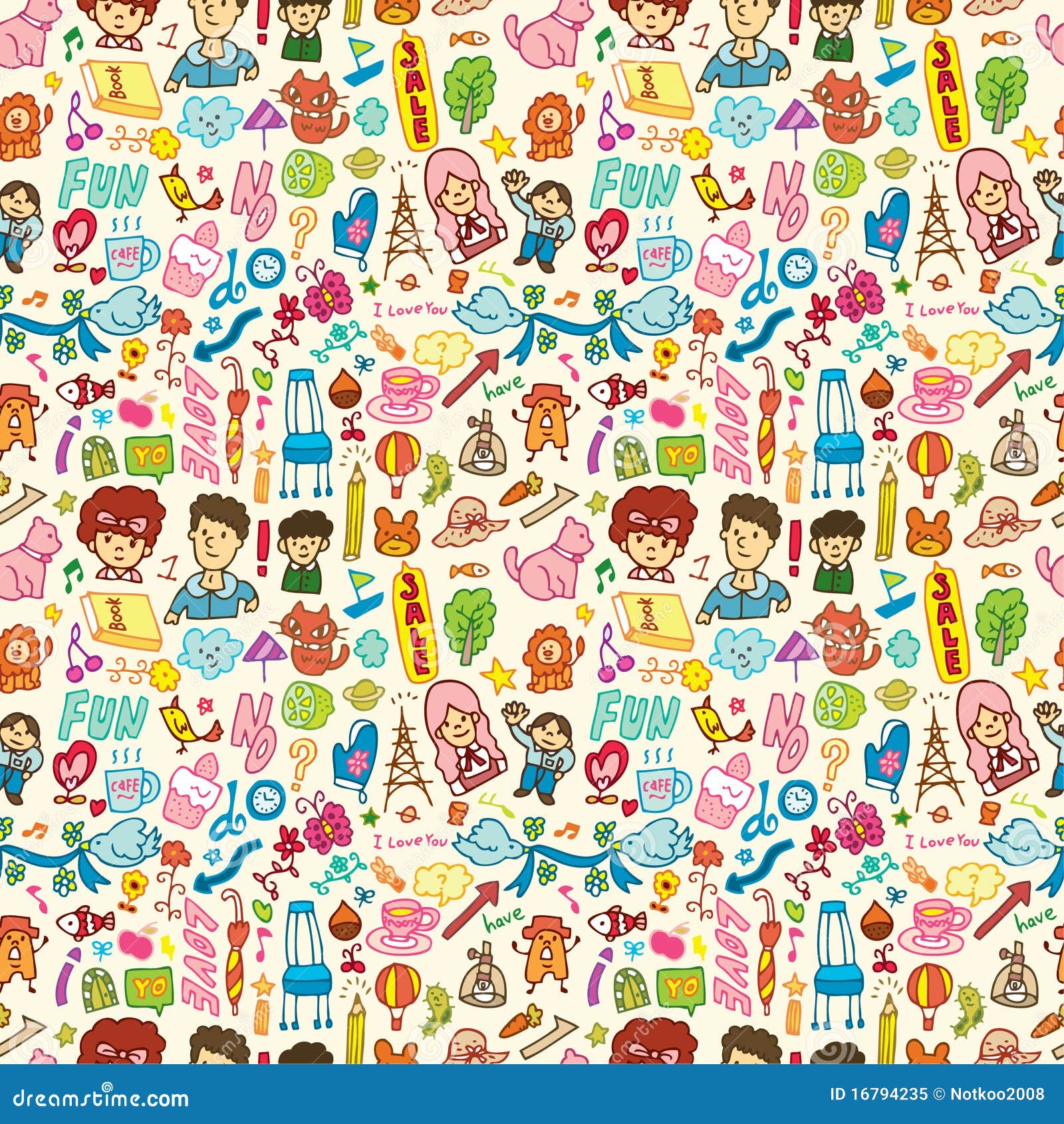 Cute Cartoon Seamless Pattern Stock Vector - Illustration of emotional ...