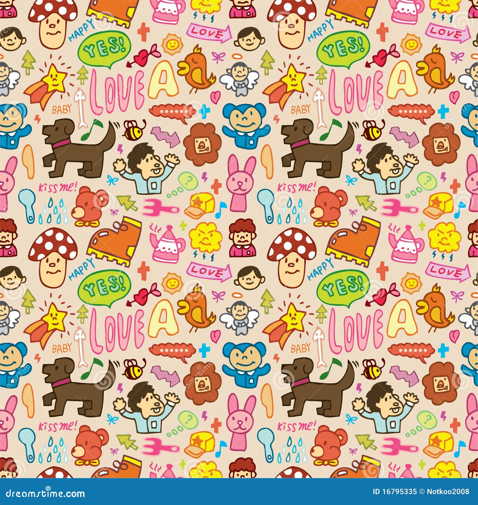 Cute Cartoon Seamless Pattern Stock Vector - Illustration of humanoid ...