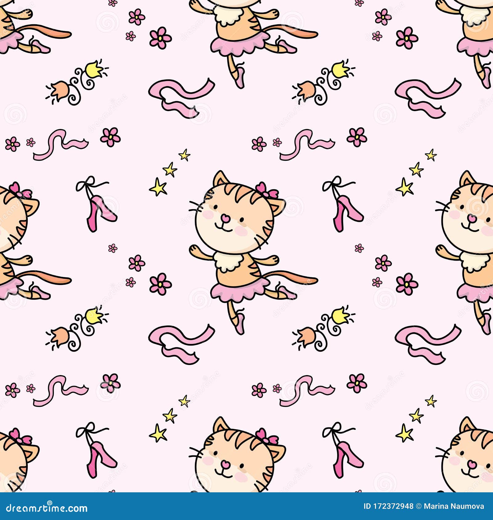 Cute Cartoon Seamless Pattern with Ballet Dancer Girl Cat Stock Vector ... Cute Cartoon Seamless Pattern with Ballet Dancer Girl Cat Stock Vector ...