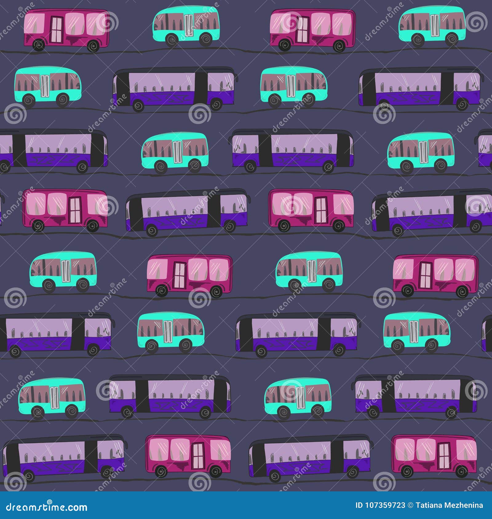Cute Pattern Wit Color Buses in the Night Stock Illustration ...