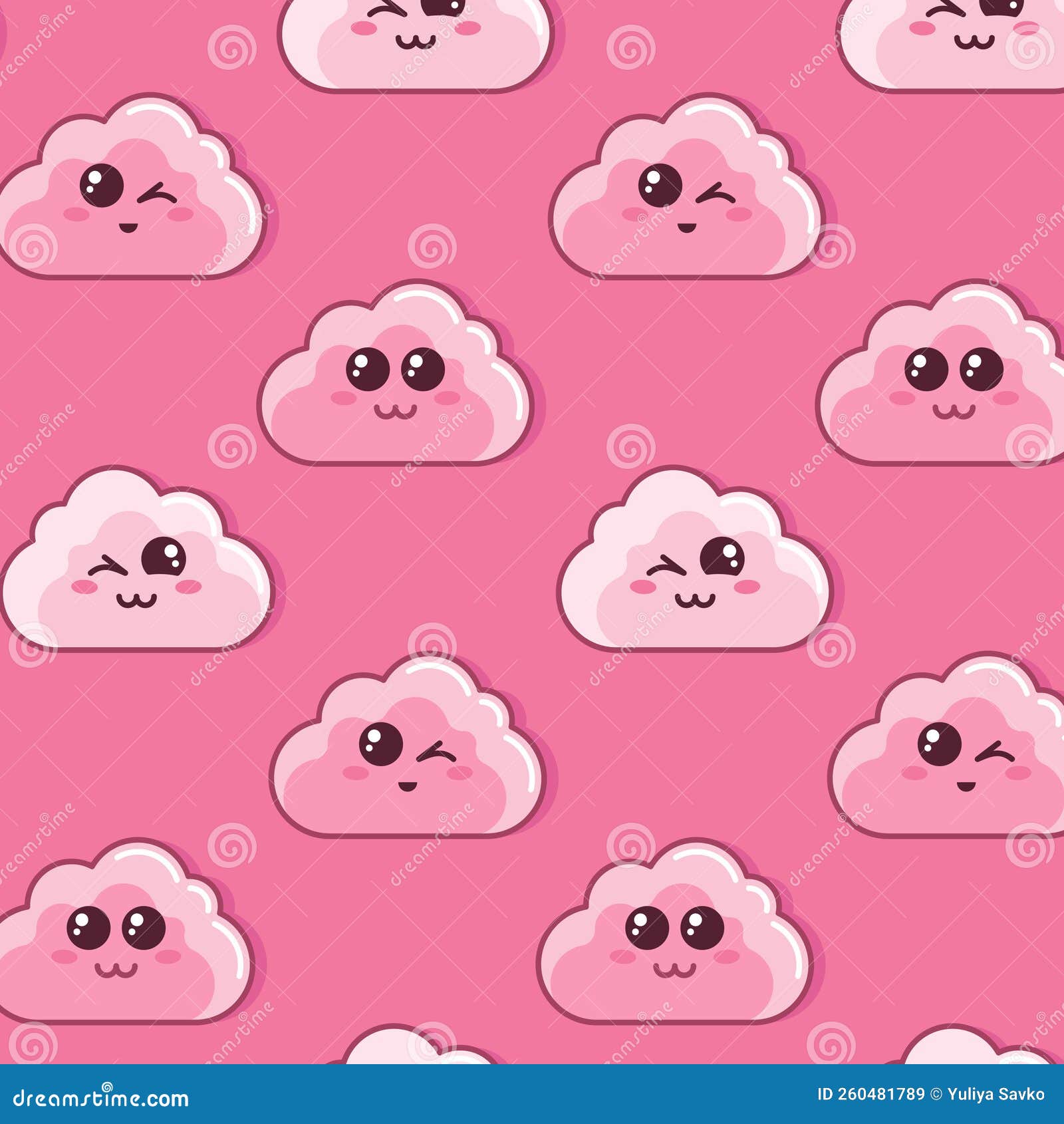Cute Cartoon Seamless Pattern with Funny Clouds. Stock Vector ...
