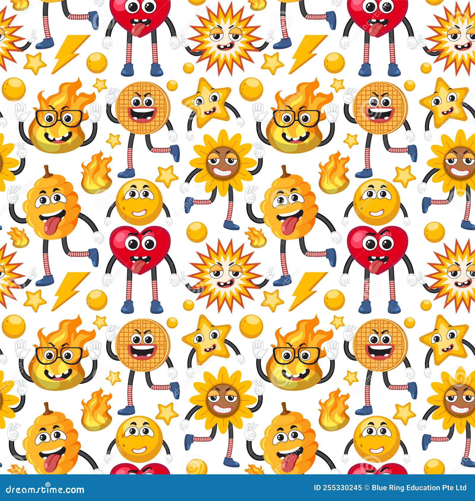Cute Cartoon Seamless Pattern Stock Vector - Illustration of heat ...