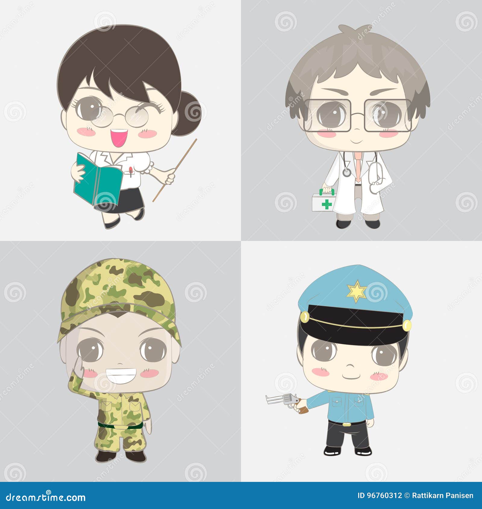 Cute Cartoon Set about Jobs Stock Vector - Illustration of catoon ...