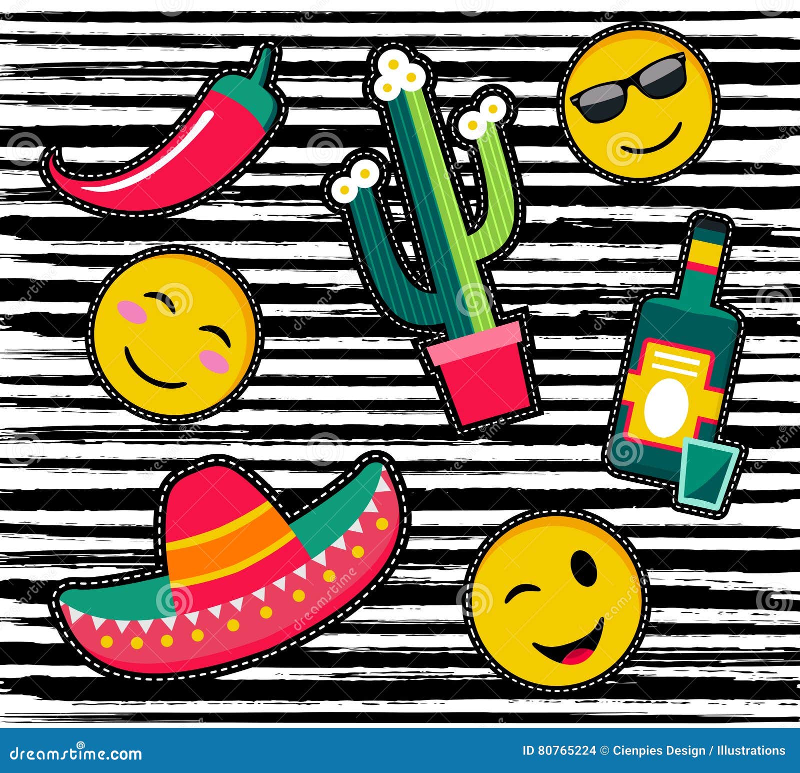 Cute Cartoon Set of Patch Icons or Stickers Stock Vector - Illustration ...