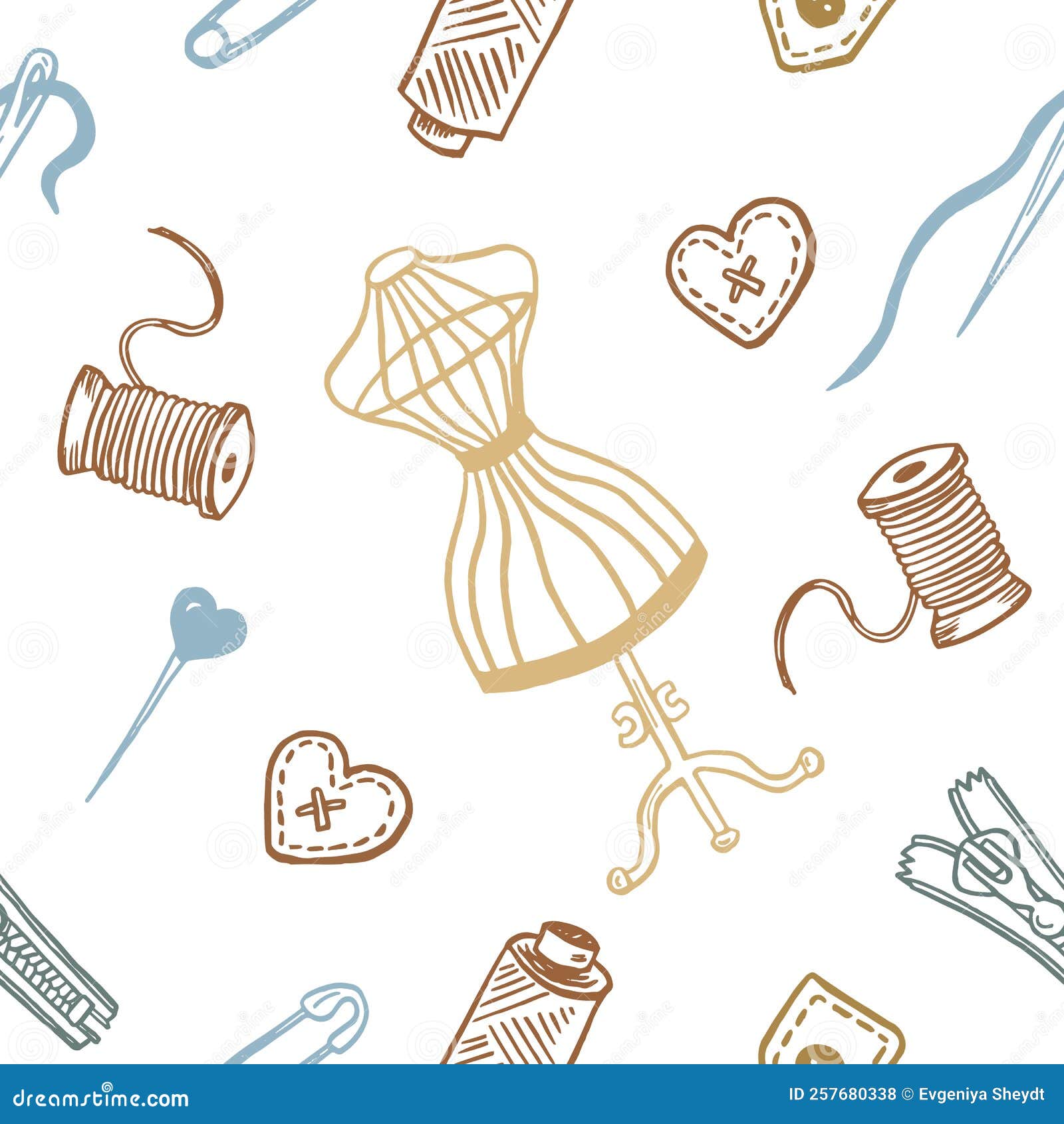 Cute Cartoon Sewing Tools Seamless Pattern. Zipper, Needle and Thread ...