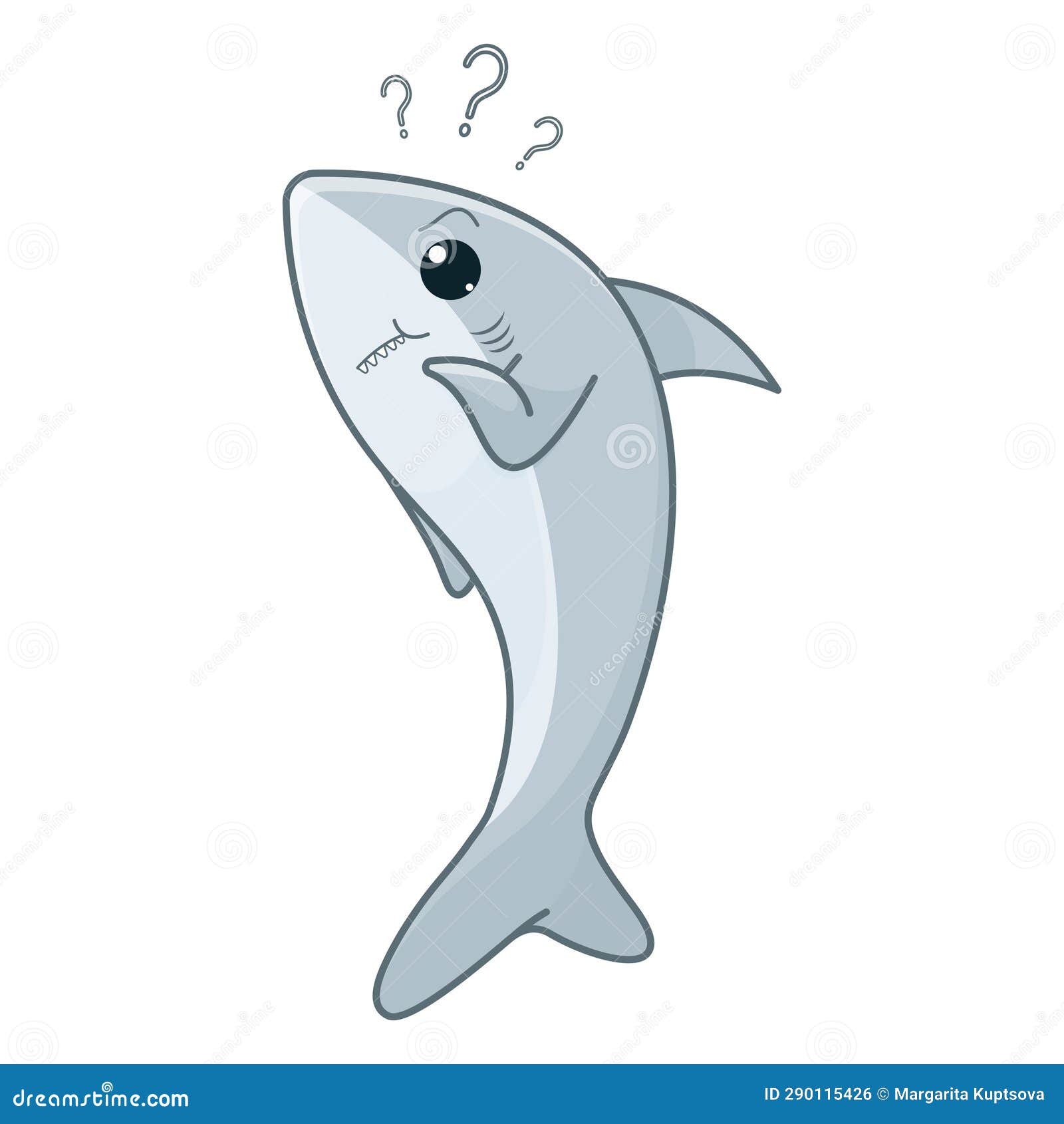 Cute Cartoon Grey Shark with Question Mark Stock Vector - Illustration ...