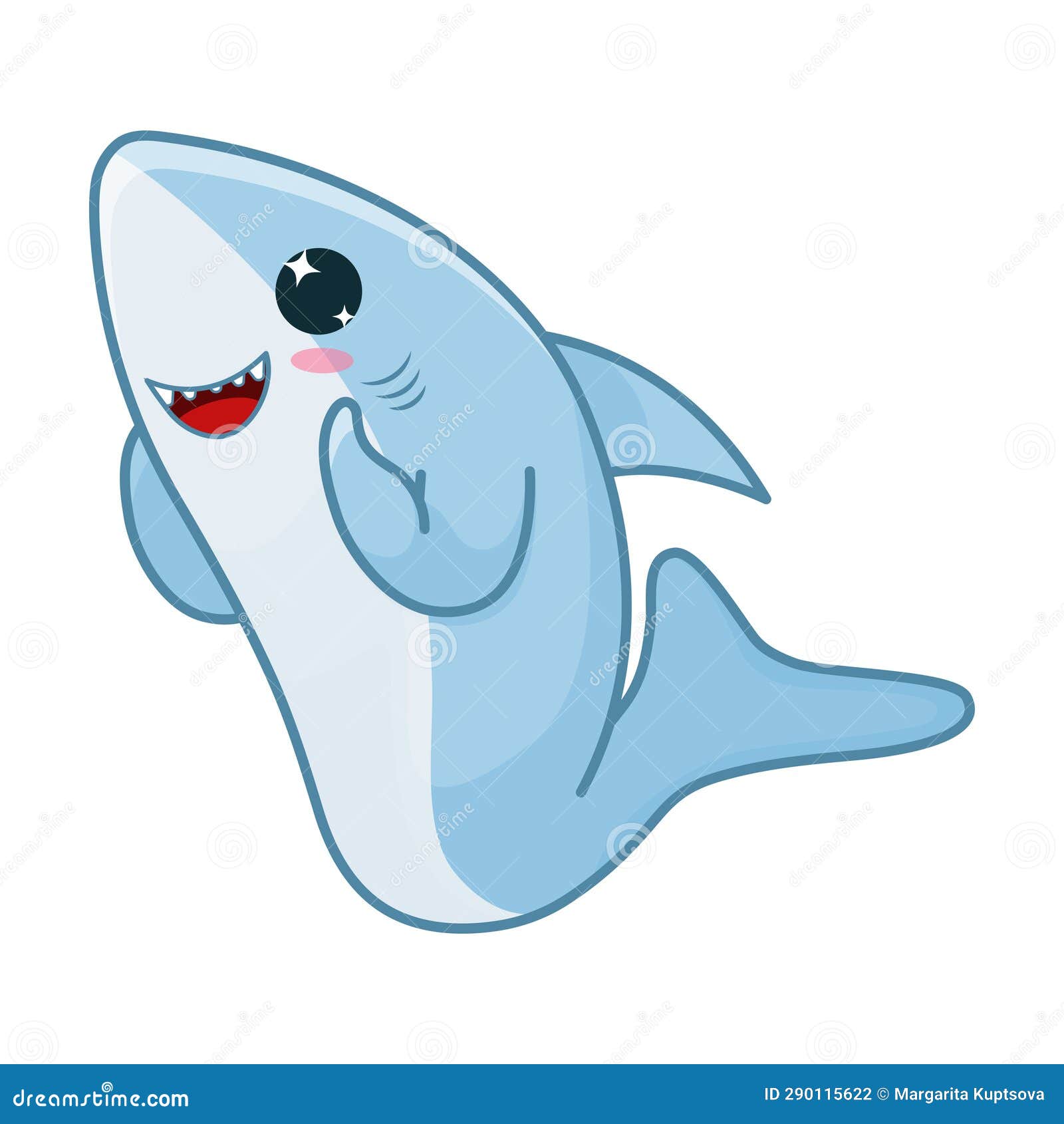 Happy Cute Cartoon Blue Pink-cheeked Shark Vector Illustration ...
