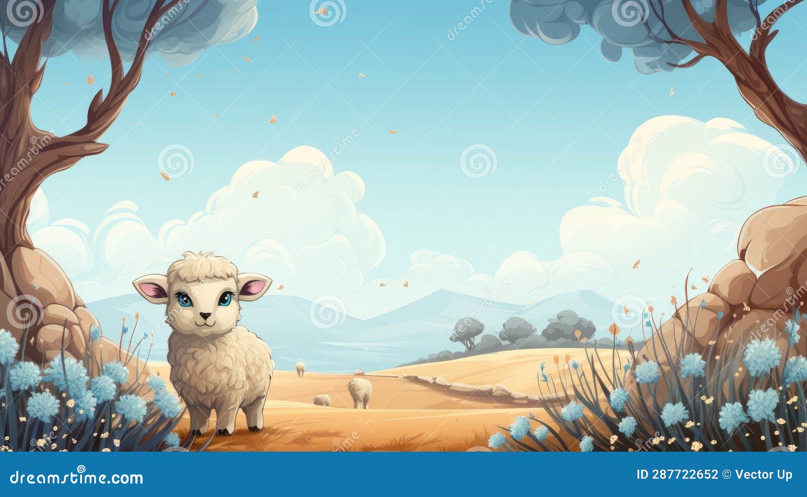 Cute Cartoon Sheep Banner with Room for Copy. Generative AI. Stock ...