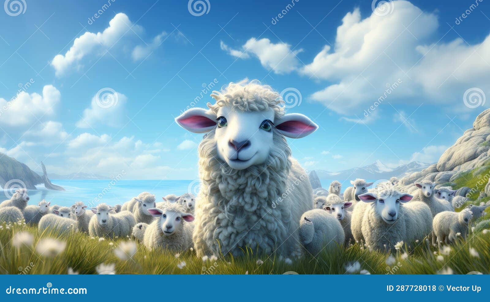 Cute Cartoon Sheep Banner with Room for Copy. Generative AI. Stock ...
