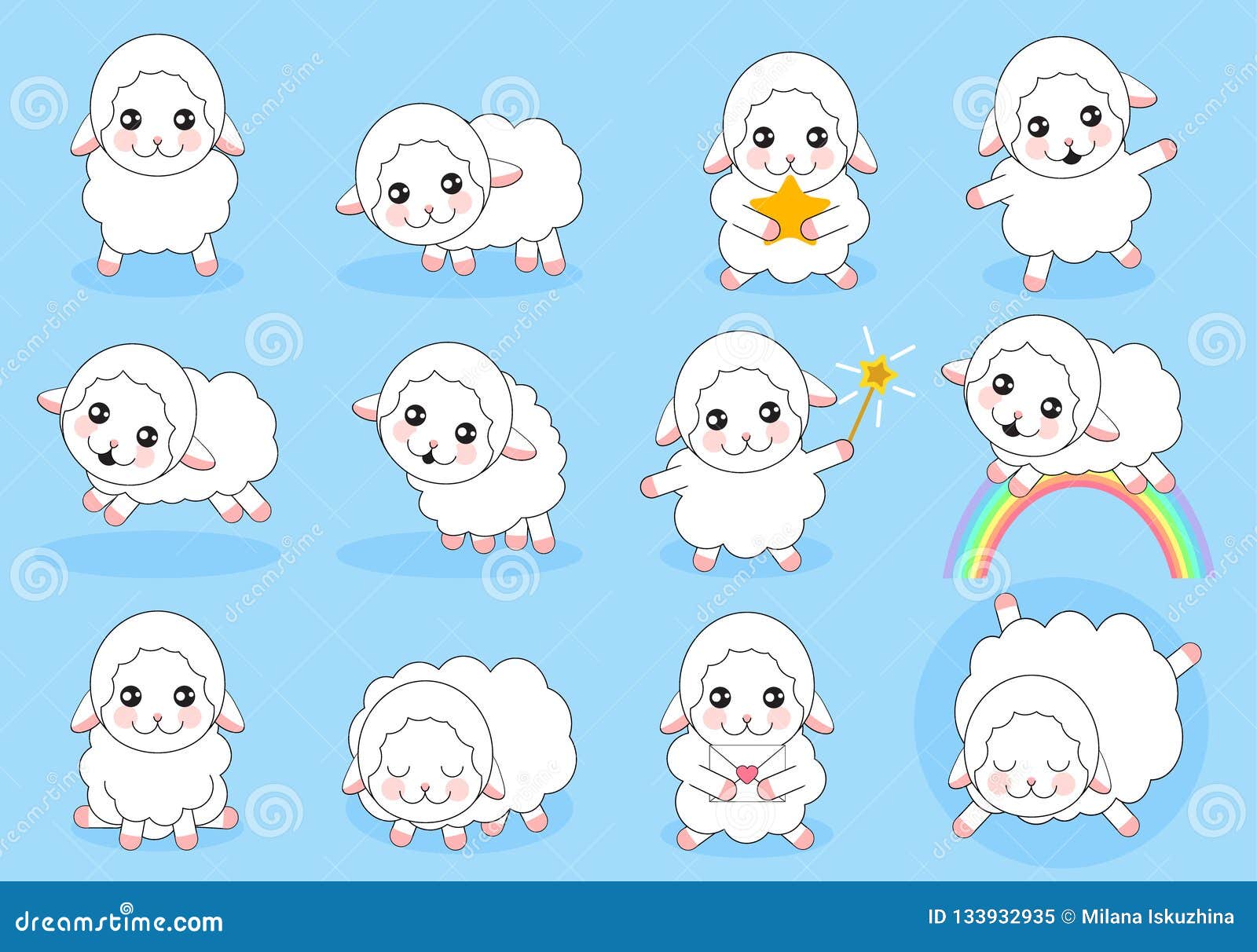 Cute cartoon sheep set stock vector. Illustration of animal - 133932935