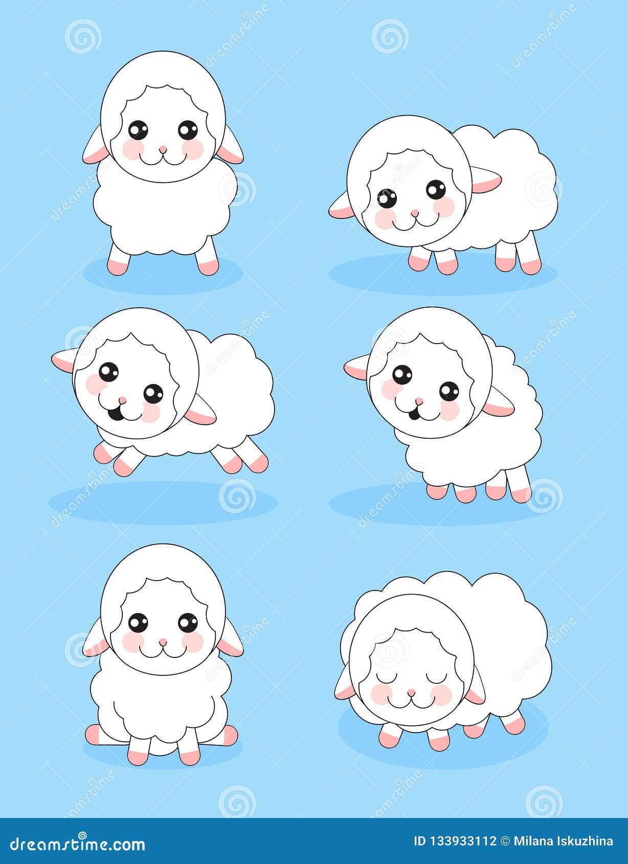 Cute Cartoon Sheep Set Vector Stock Vector - Illustration of cute ...