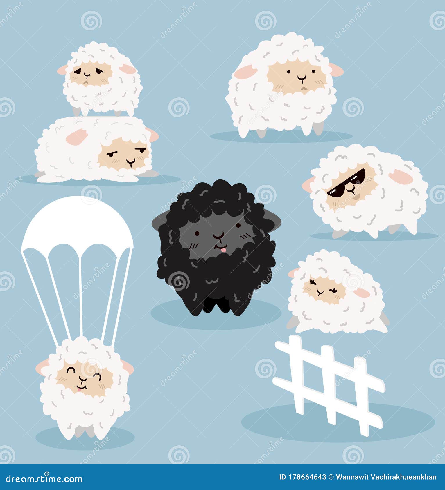 Cute Cartoon Sheeps Characters Vector Set Stock Vector - Illustration ...