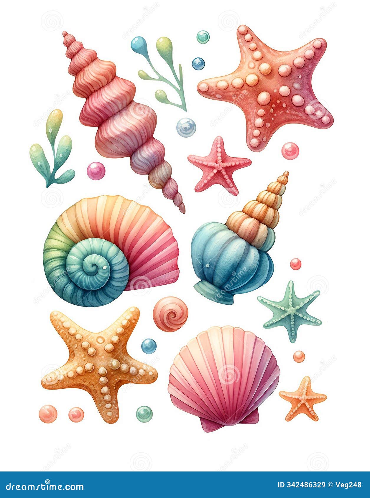 Cartoon Shells Cards, Underwater Posters, Bright Colorful Doodle Style ...