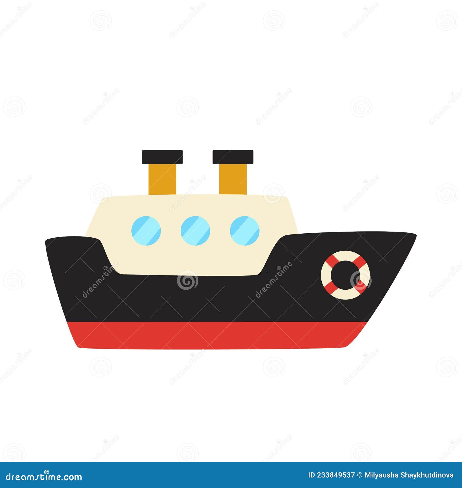 Cute Cartoon Ship Isolated on White Background. Stock Vector ...