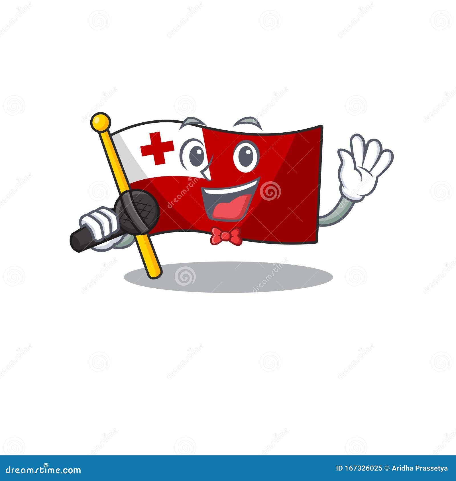 Cute Cartoon Singing Flag Tonga Scroll with a Microphone Stock Vector ...
