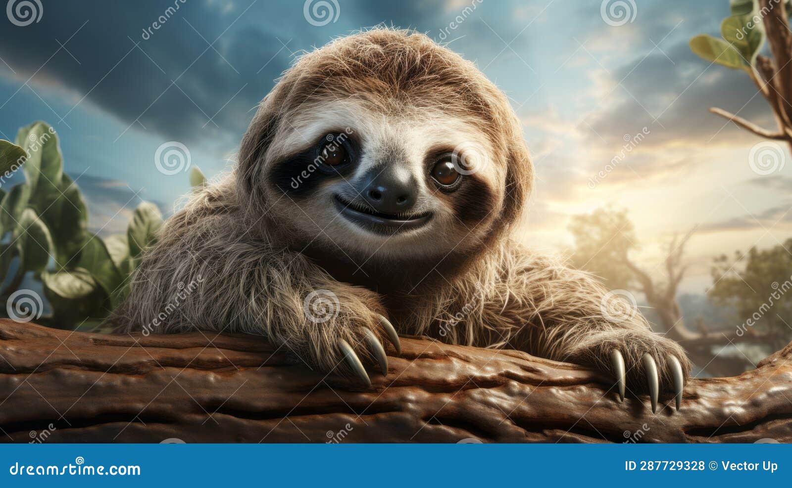 Cute Cartoon Sloth Banner with Room for Copy. Generative AI. Stock ...