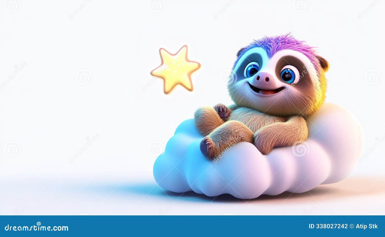 Cute Cartoon Sloth Relaxing on a Cloud with a Star Stock Illustration ...