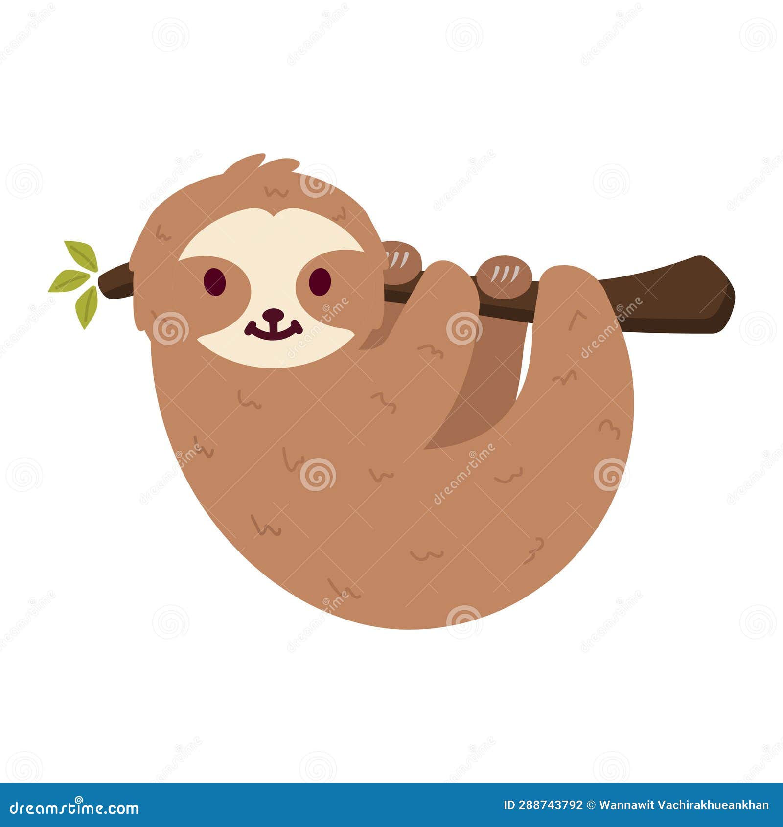 Cute Cartoon Sloth Sleeping on a Branch Stock Vector - Illustration of ...