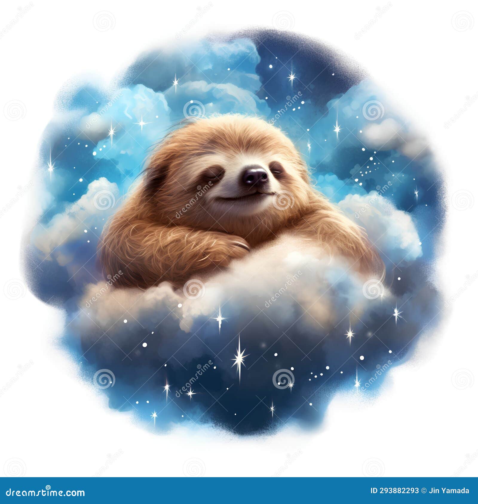 Cute Cartoon Sloth Sleeping on the Cloud in the Night Sky Stock ...