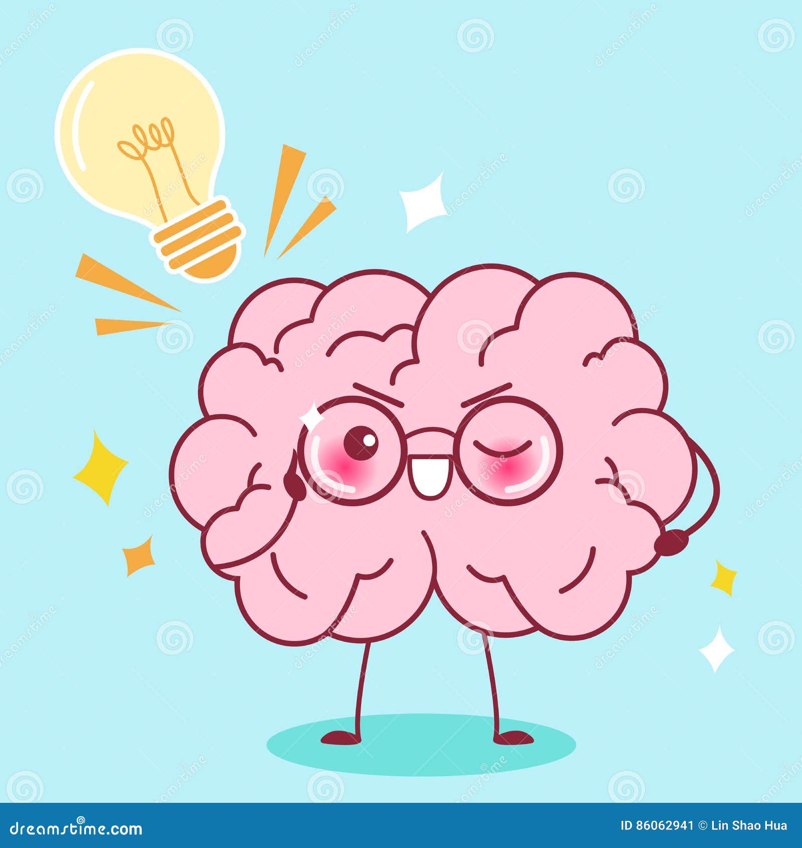 Smart Cartoon Brain Smart Brain Human Color Icon Vector Illustration