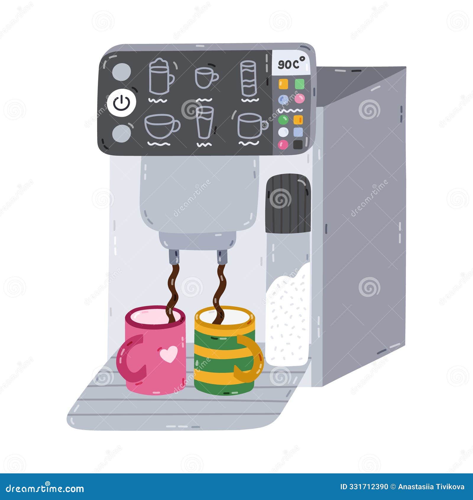 Cute Cartoon Smart Coffee Machine Making Coffee in Mugs, Multiple ...