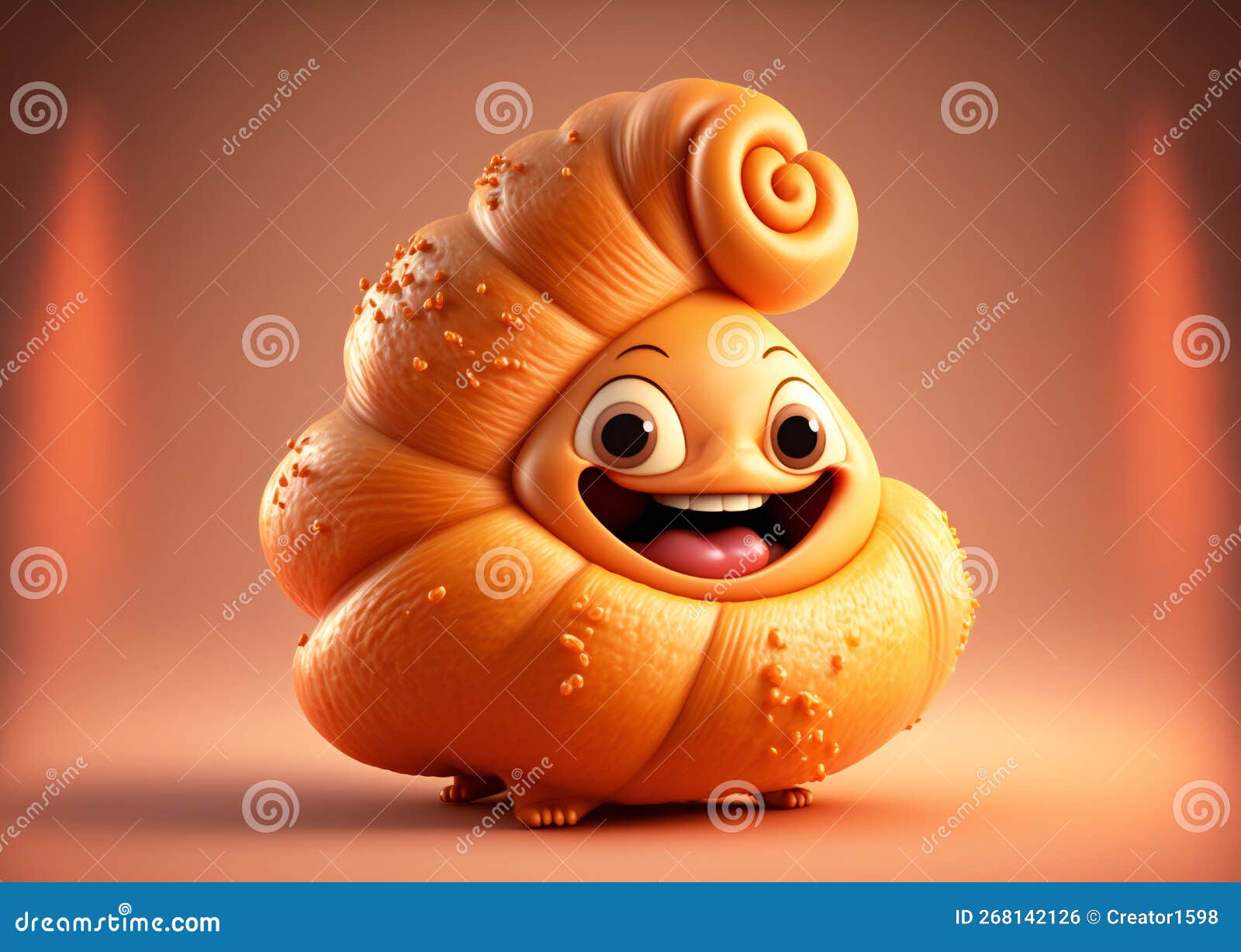 Cute Cartoon Smiling Croissant Character. Stock Illustration ...