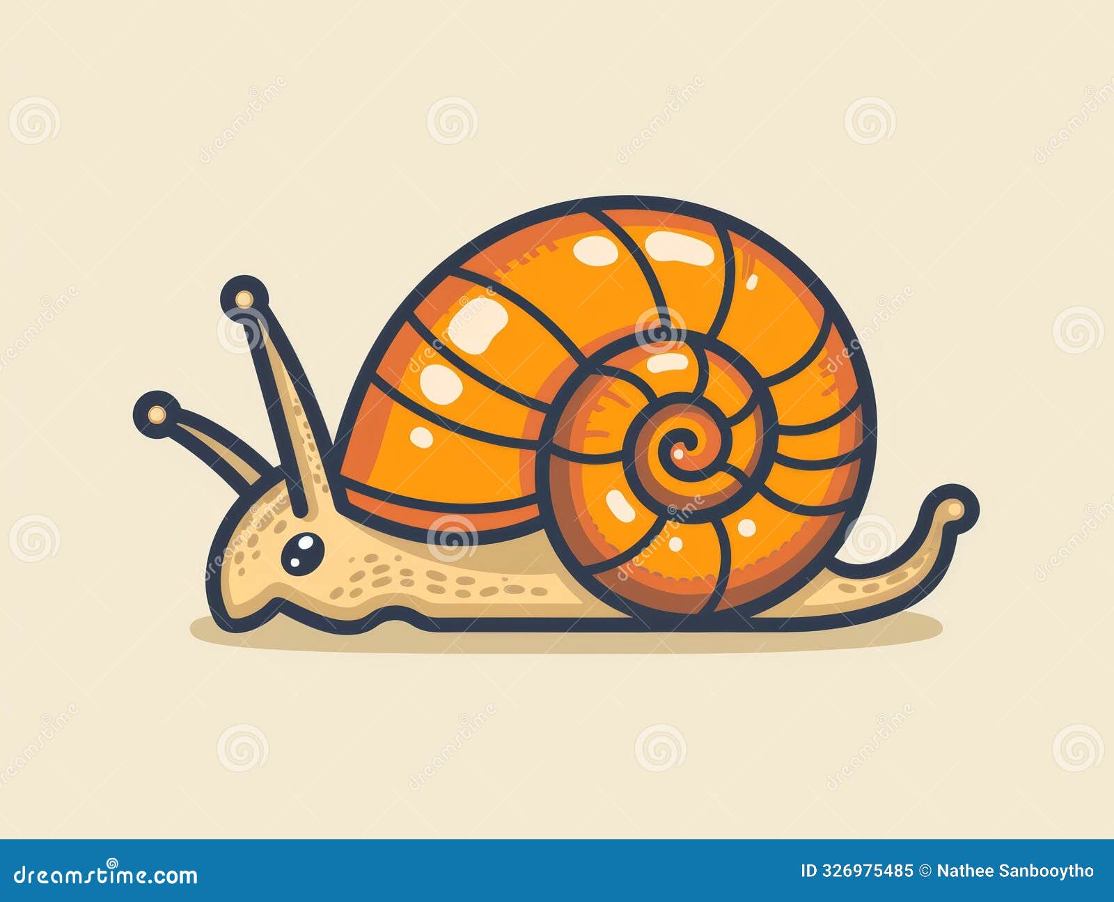 Cute Cartoon Snail with Brown Shell and Big Eyes Stock Illustration ...