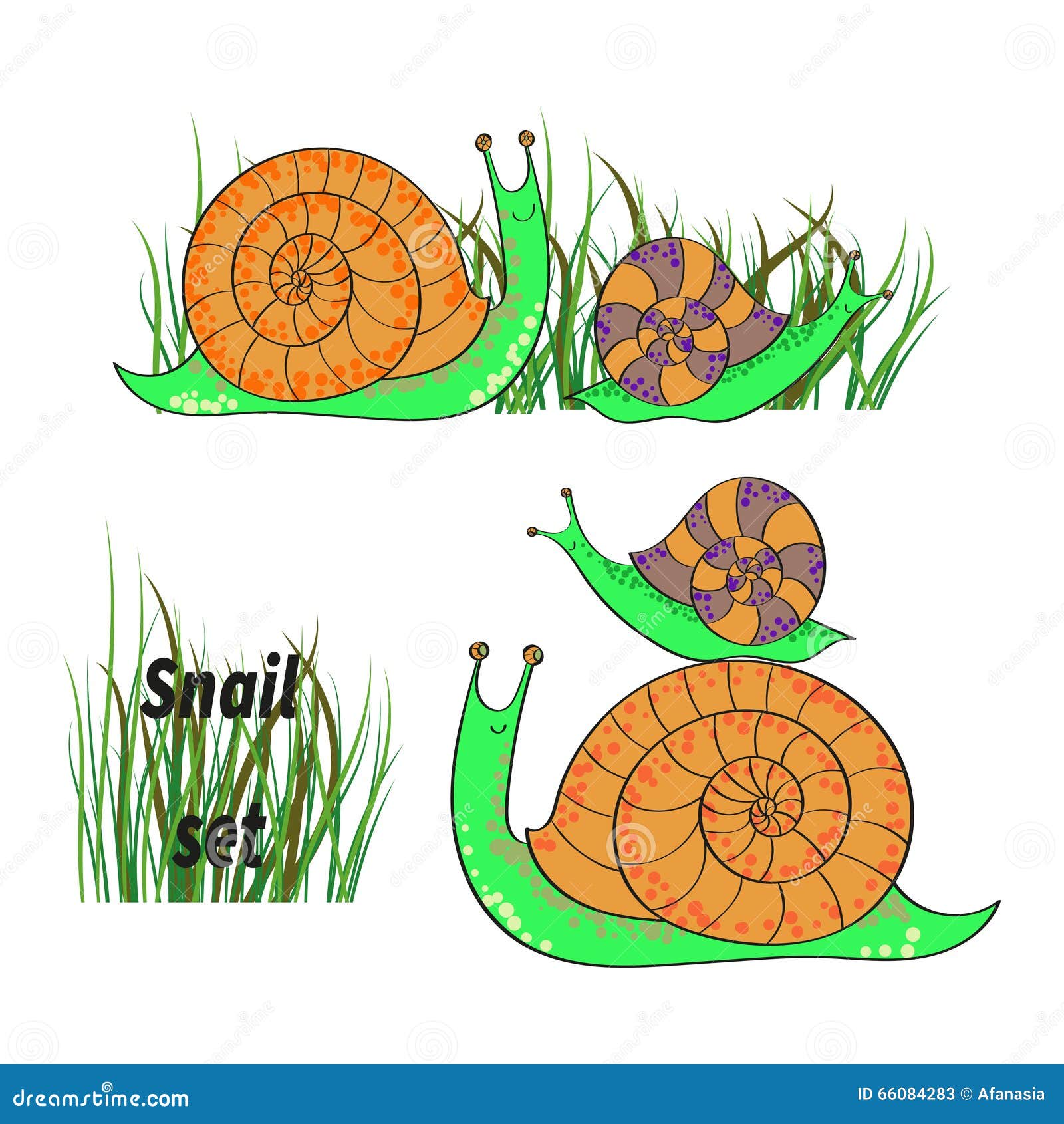 Cute cartoon snails set. stock vector. Illustration of childish - 66084283