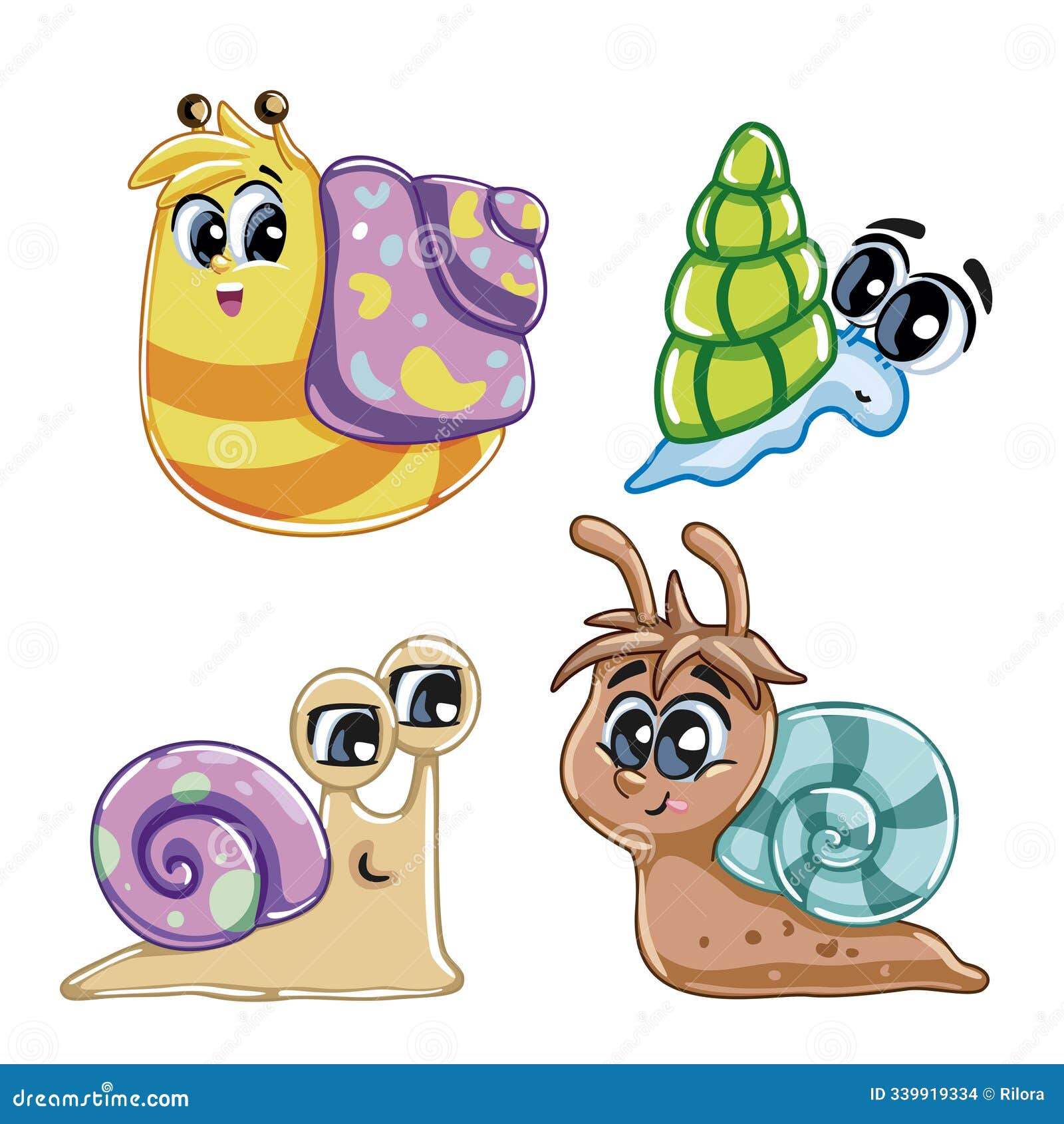 Cute cartoon snails set. stock illustration. Illustration of isolated ...