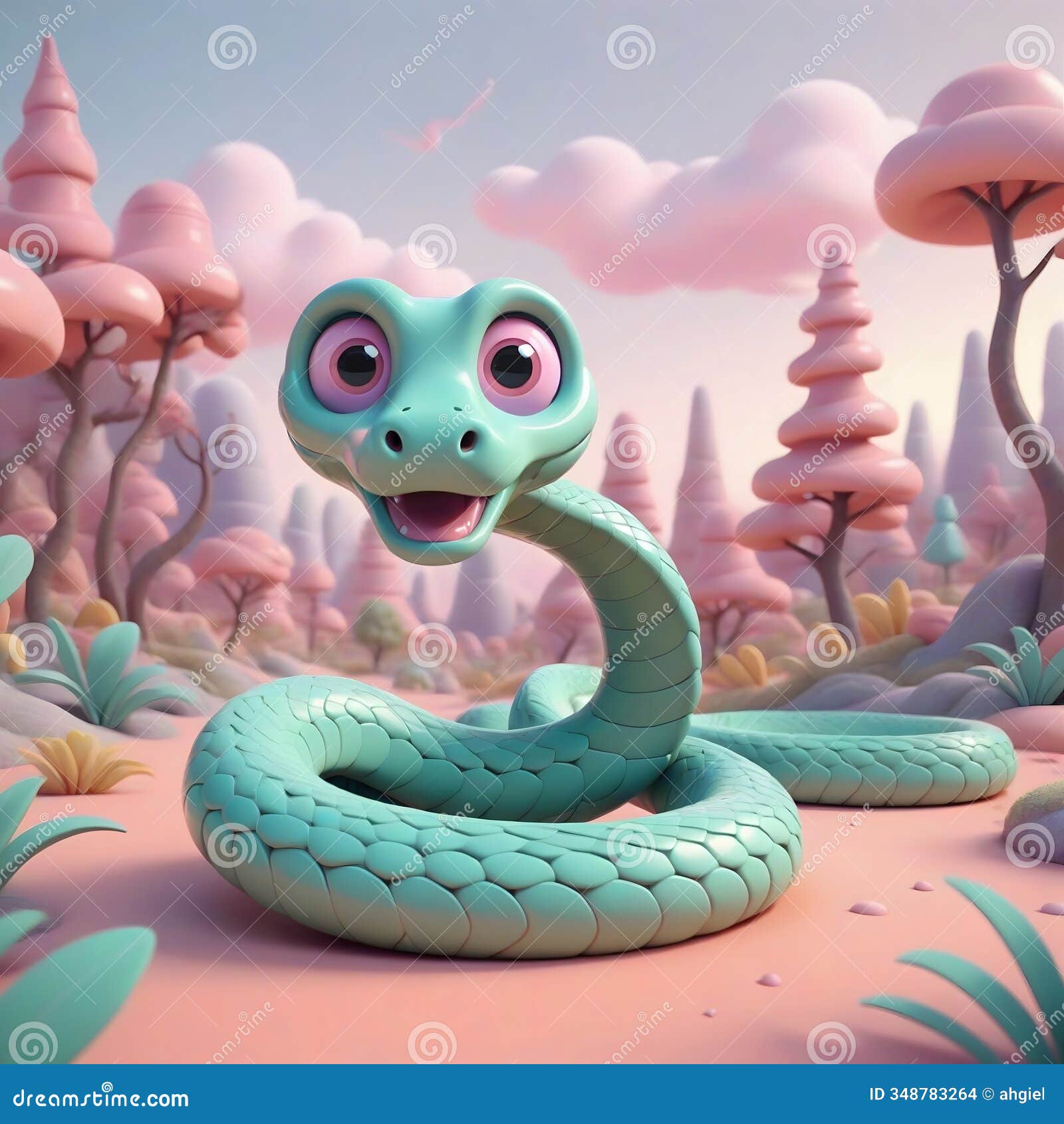 Cute Cartoon Snake in a Pastel World Stock Illustration - Illustration ...