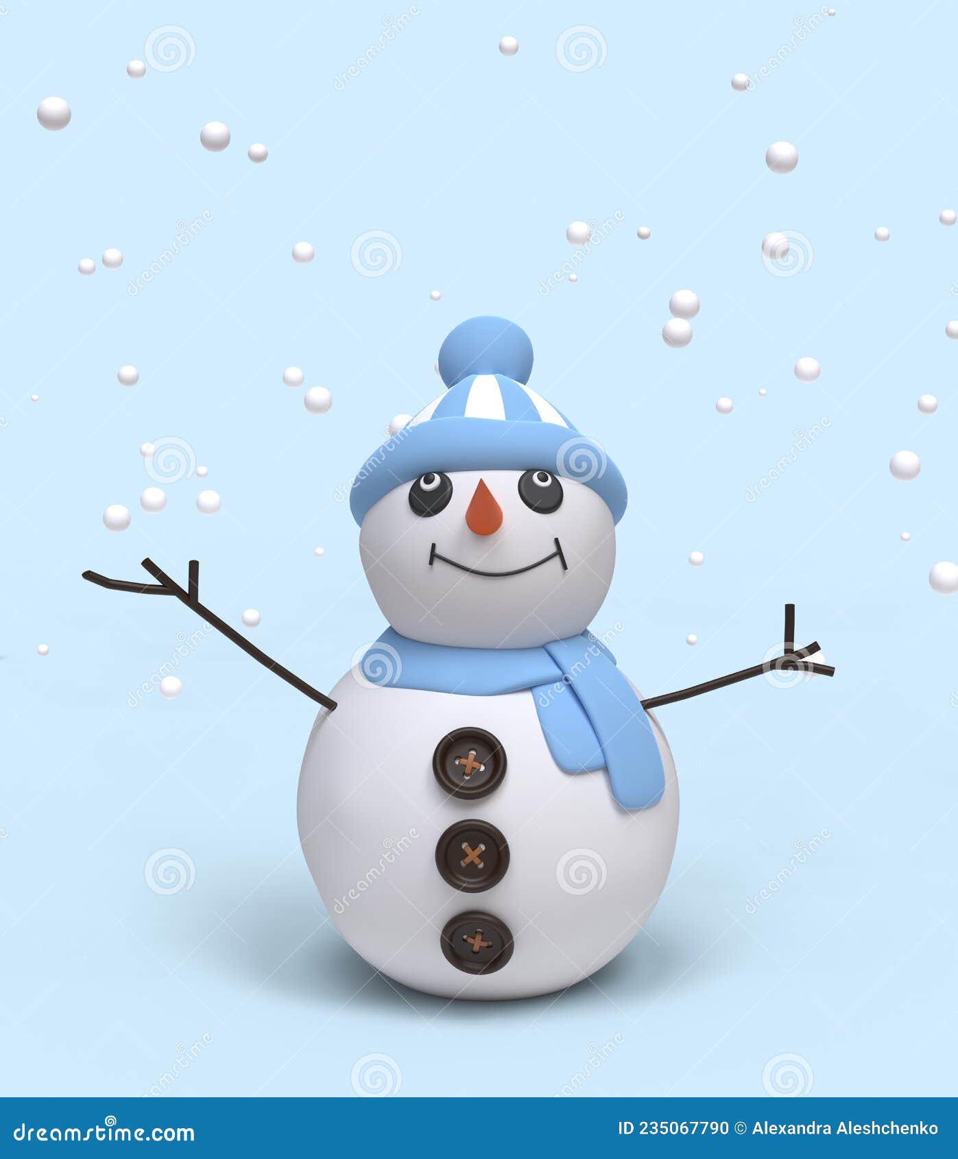 Cute Cartoon Snowman on a Blue Background. Stock Illustration ...