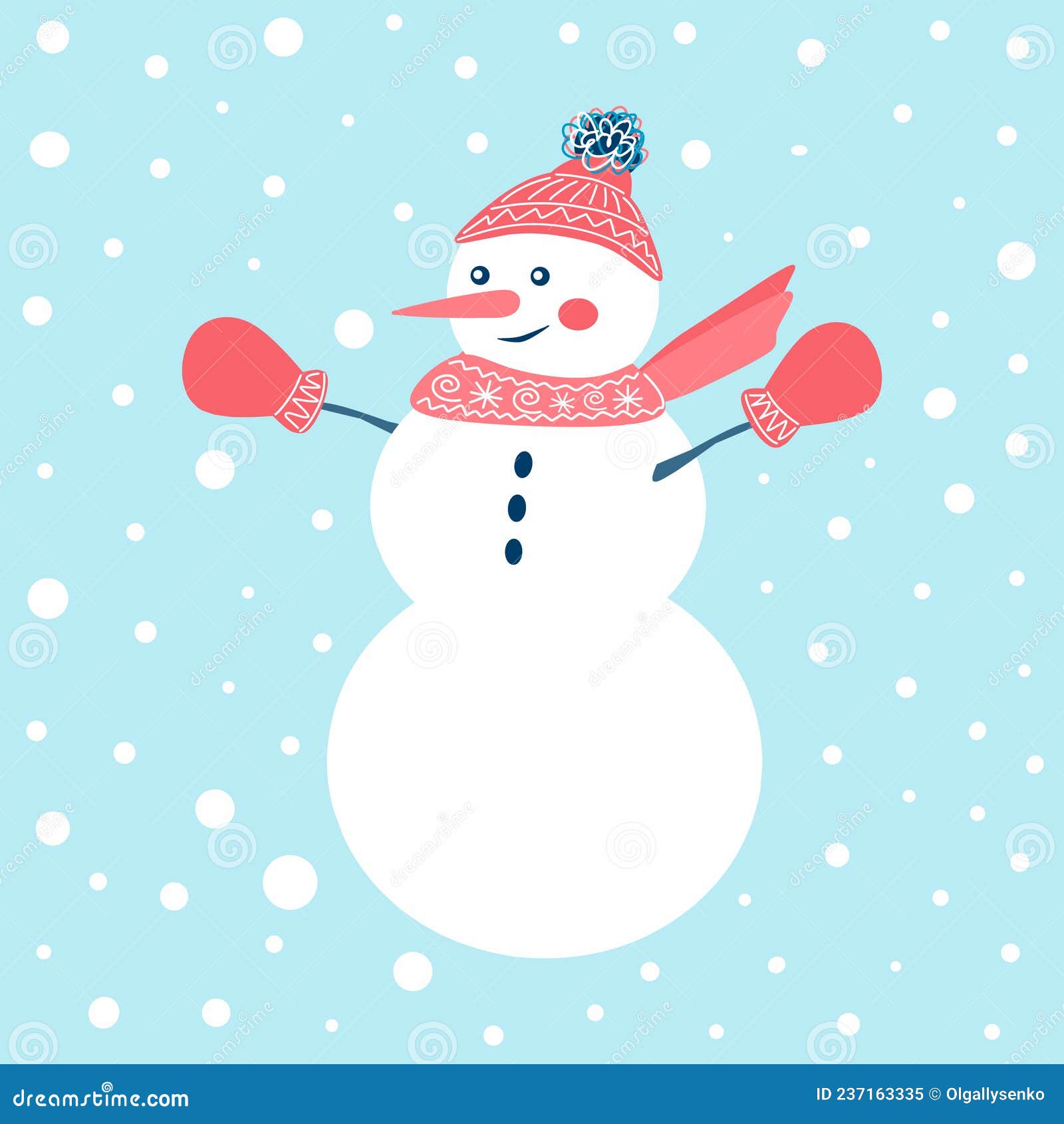 Cute Cartoon Snowman on the Blue Background Stock Vector - Illustration ...