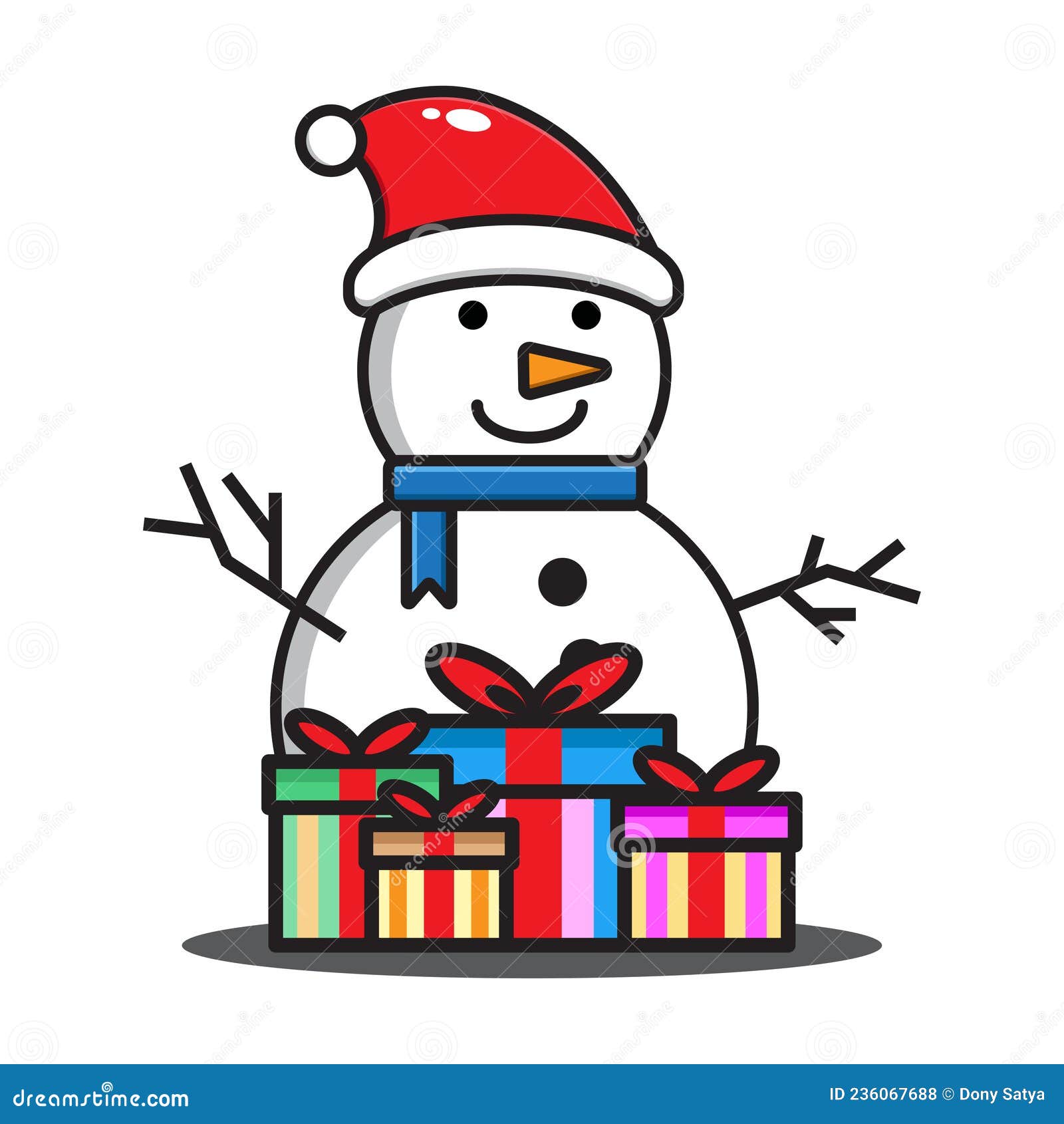 Cute Cartoon Snowman with Christmas Gift Stock Vector - Illustration of ...